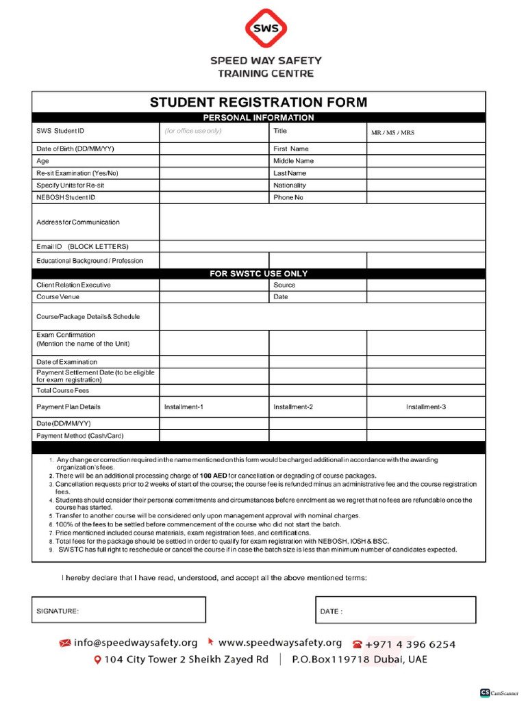 SWS Registration Form | PDF