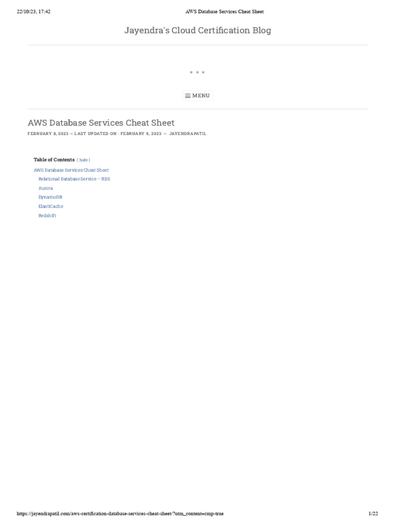 AWS Database Services Overview Cheat Sheet | PDF | Data | Information ...