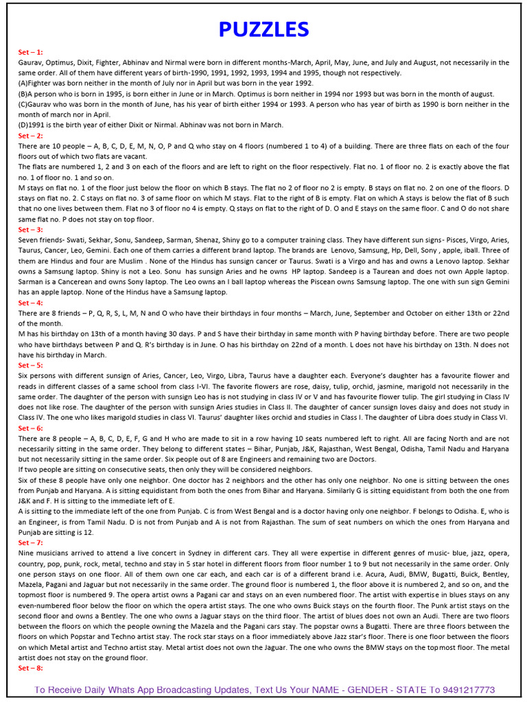 Logic Puzzles and Seating Arrangements | PDF