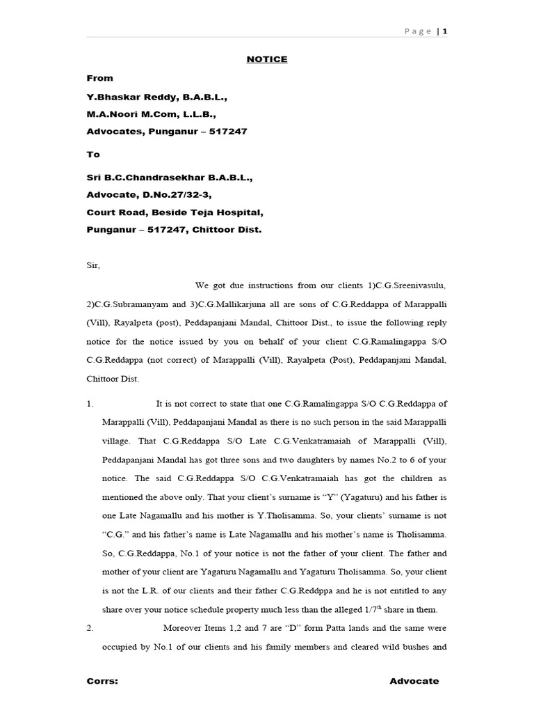 C.G.Sreenivasulu Notice | PDF | Civil Law (Common Law) | Private Law