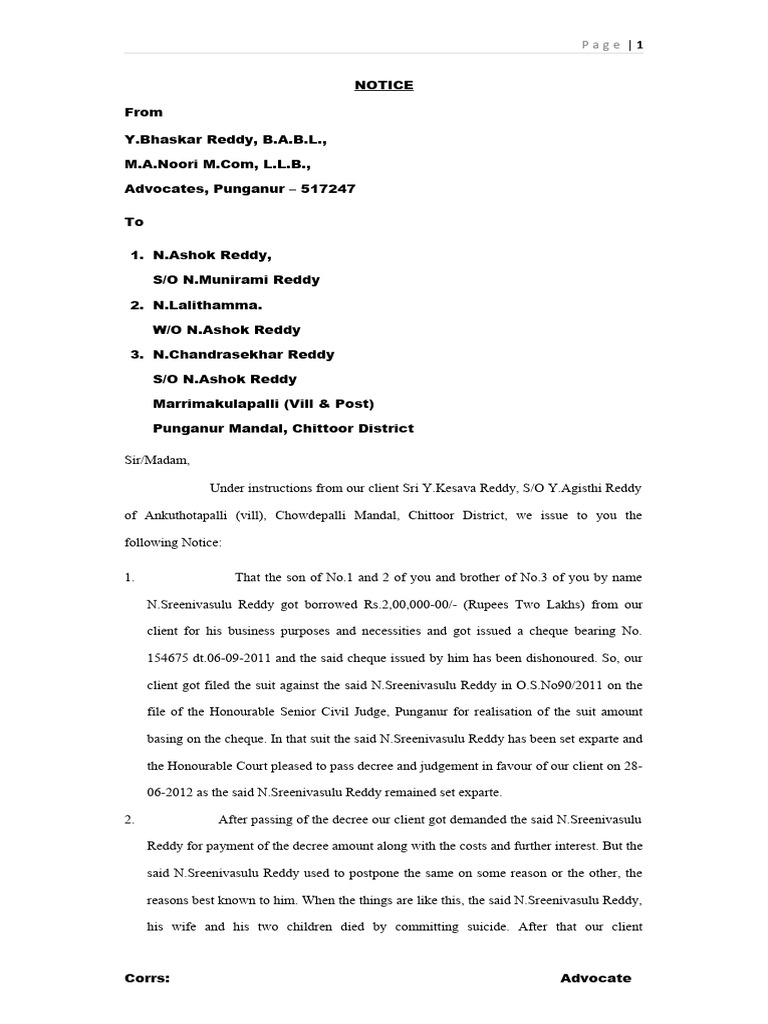Y.Kesava Reddy Notice | PDF | Justice | Crime & Violence