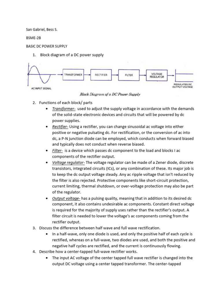 Block Diagram of DC Power Supply | PDF | Rectifier | Capacitor