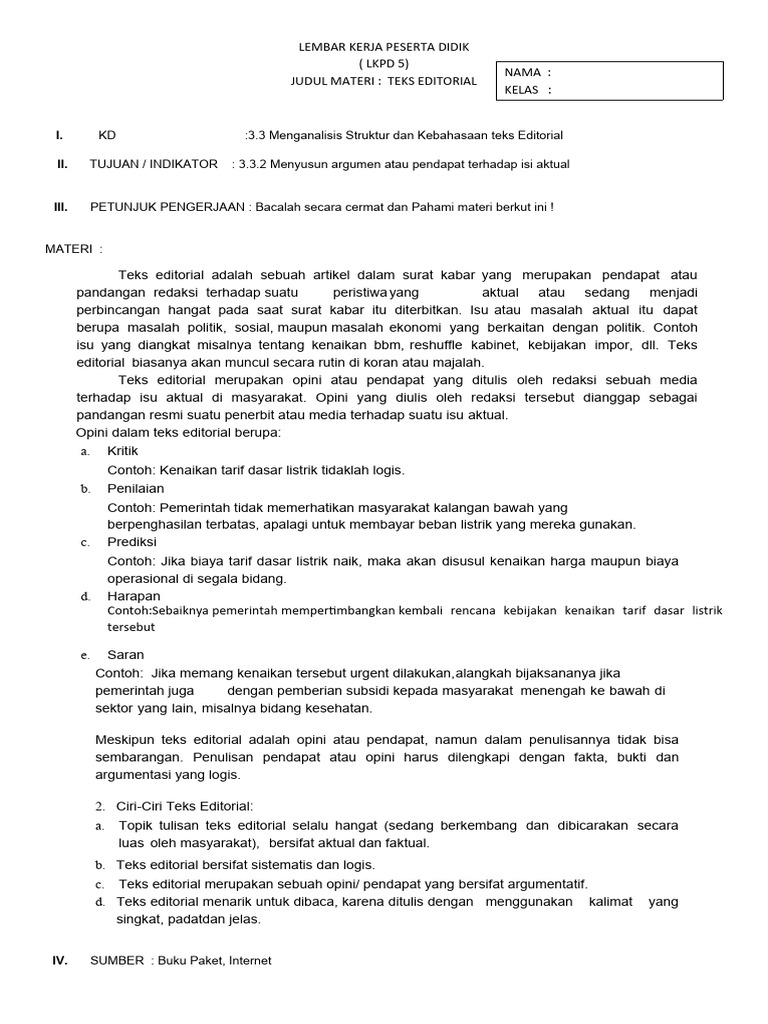 LKPD 5 Teks Editorial | PDF