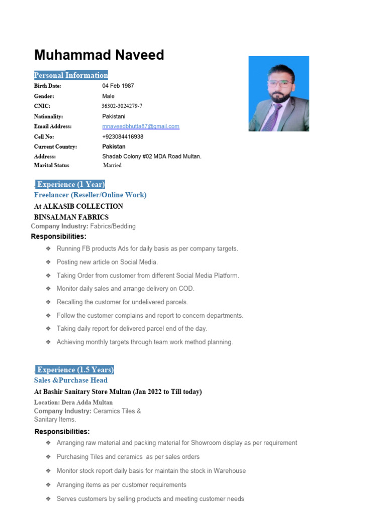 Muhammad Naveed (2023) | PDF | Cash | Sales