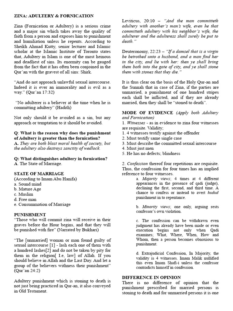 Zina | PDF | Adultery | Islamic Ethics