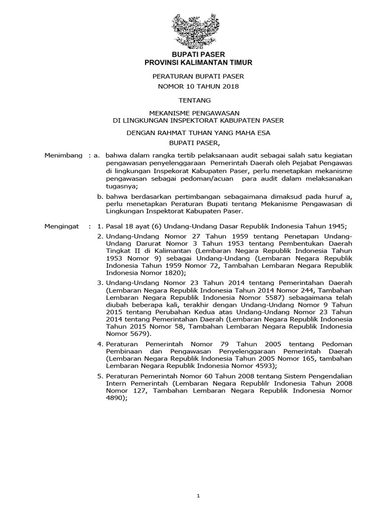 Mekanisme Pengawasan Di Lingkungan Inspektorat Kabupaten Paser | PDF