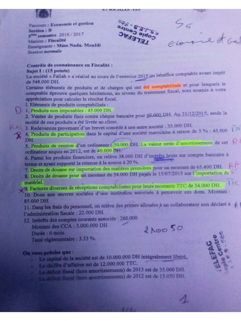 examen fiscalité | PDF