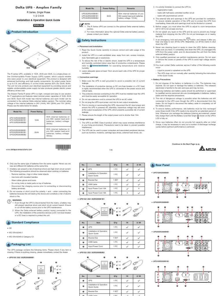 Quick Guide UPS New R 1 3kVA en Sa 501325250203 | PDF | Power Supply | Ac Power Plugs And Sockets