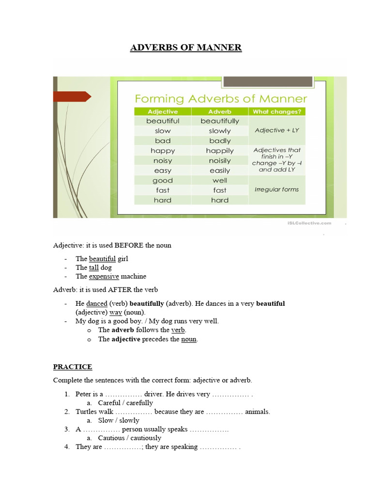 Adverbs of Manner | PDF | Adverb | Verb