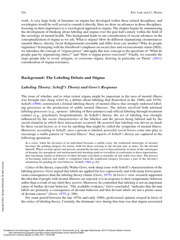 Background: The Labeling Debate and Stigma: Labeling Theory: Scheff's ...