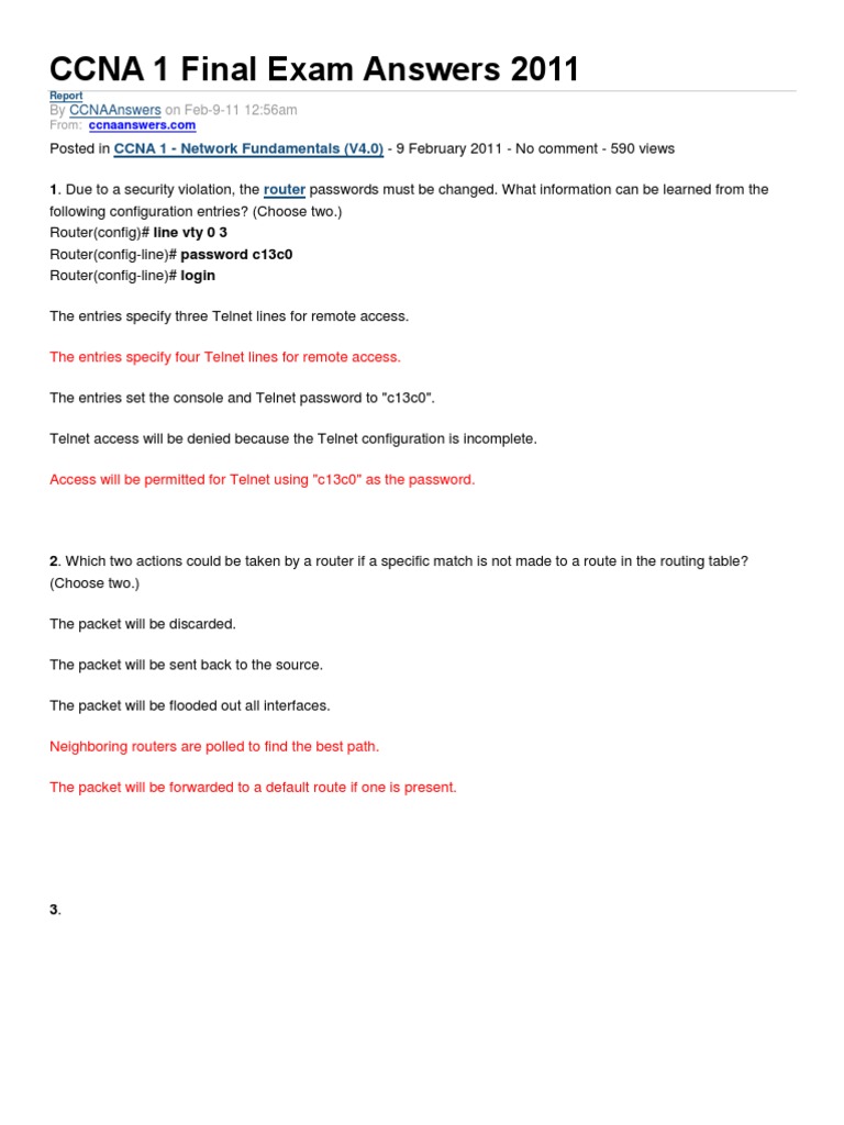 CCNA 1 Final Exam Answers 2011 | PDF | Router (Computing) | Computer Network