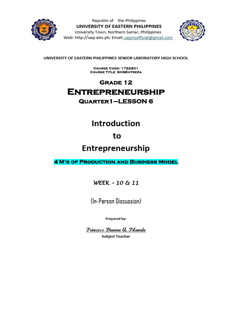 In Person Week 9 10 Entrep Day 1 2 | PDF | Supply Chain | Business Model