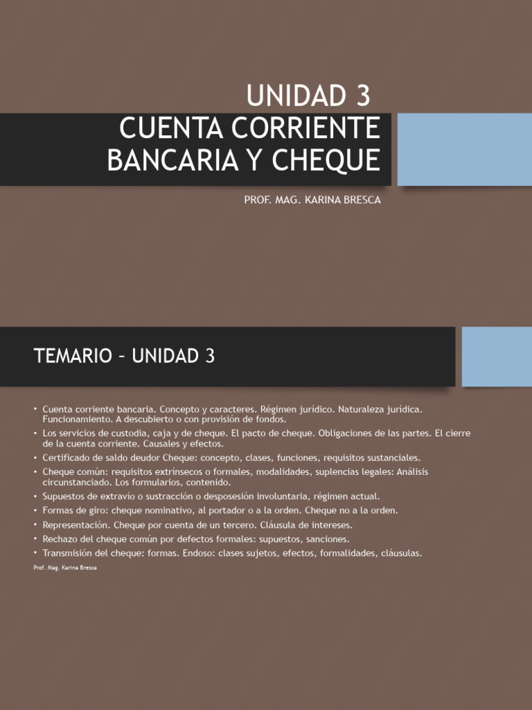 Unidad 3. Cuenta Corriente Bancaria y Cheque. KB | PDF | Cheque | Bancos