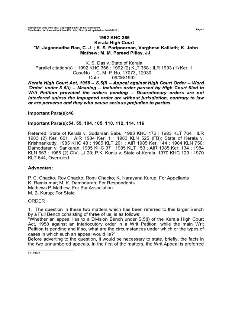 1992 KHC 366 | PDF | Judgment (Law) | Jurisdiction