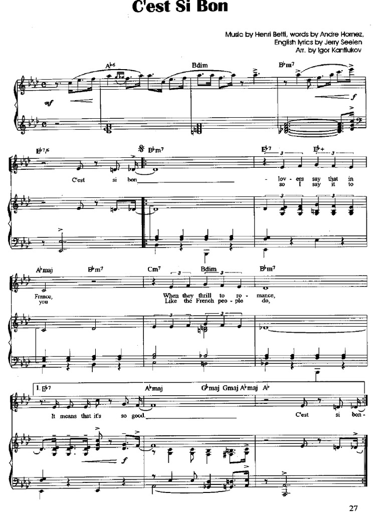 PIANOKAFECOM ноты Henri Betti - Oh cest si bon | PDF