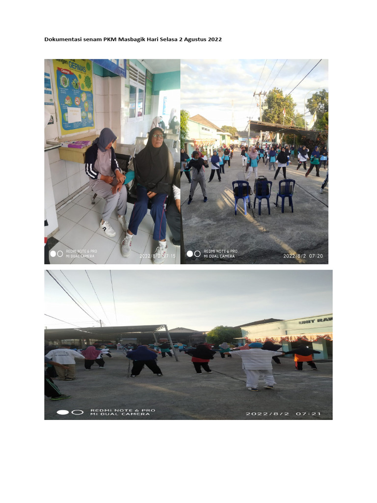 Dokumentasi Senam PKM Masbagik Hari Selasa 2 Agustus 2022 | PDF