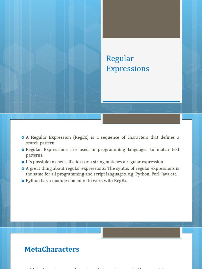 Python RegEx Guide: Metacharacters & Functions | PDF | Regular ...