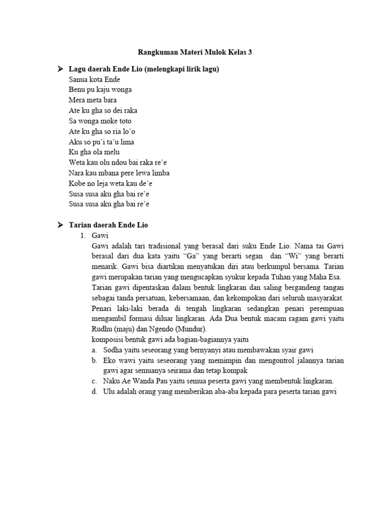 Rangkuman Materi Mulok PTS Kelas 3 | PDF