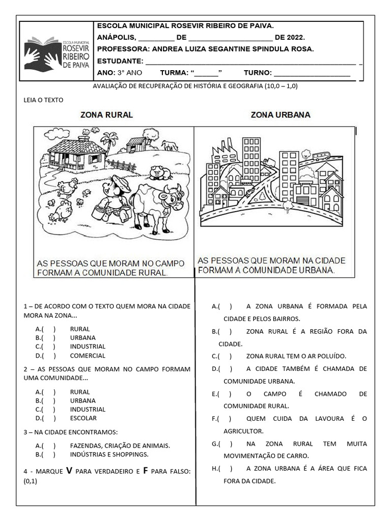 Avaliação de História e Geografia 3º Ano | PDF | Japão | Brasil