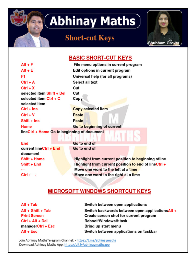 Shortcut Keys | PDF | Keyboard Shortcut | Computing Platforms