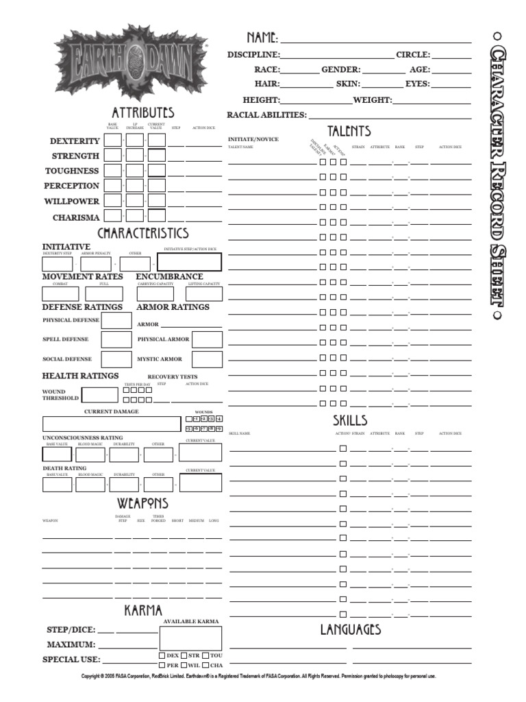 Character Record Sheet Plain Pdf Role Playing Games Gaming 