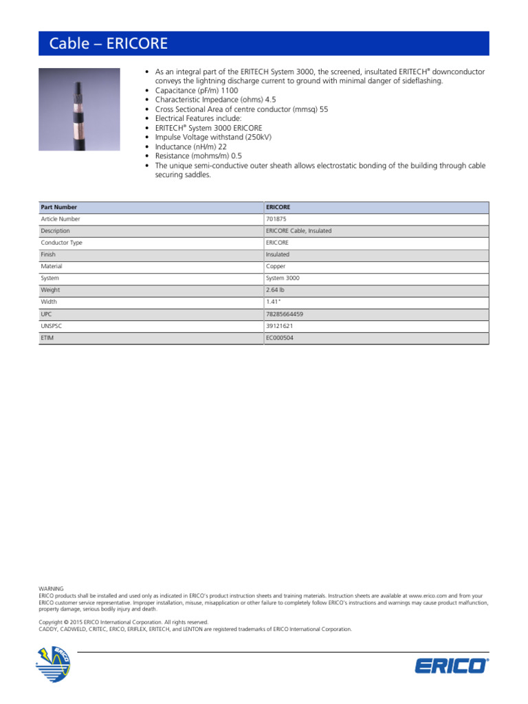Ericore Cable (Teknogrounding) | PDF | Electrical Conductor | Physical ...