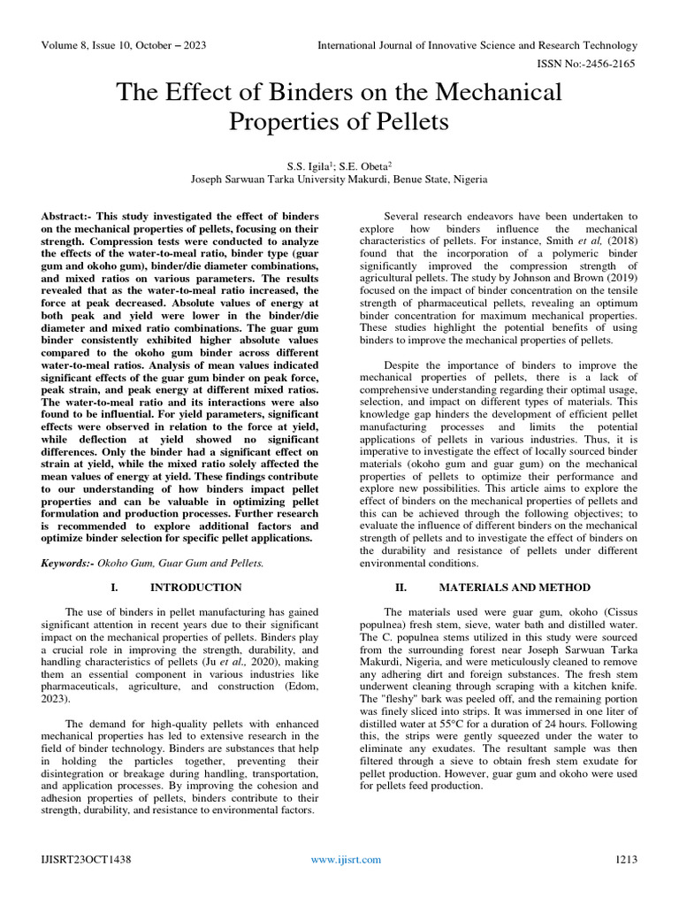 The Effect of Binders On The Mechanical Properties of Pellets | PDF ...