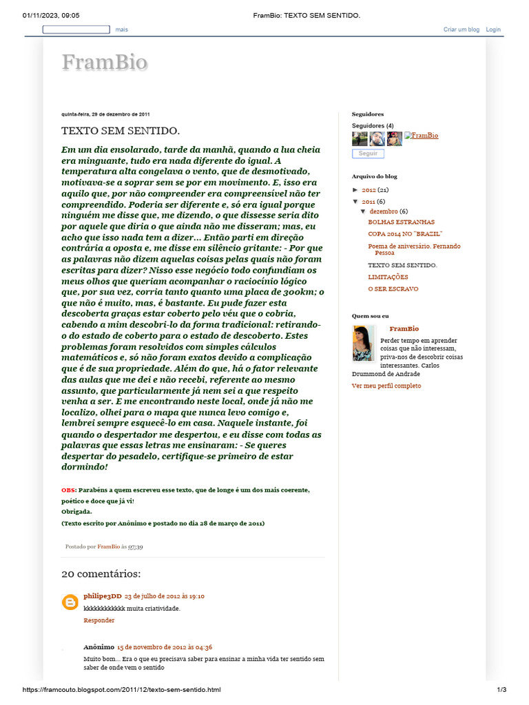 FramBio - TEXTO SEM SENTIDO | PDF