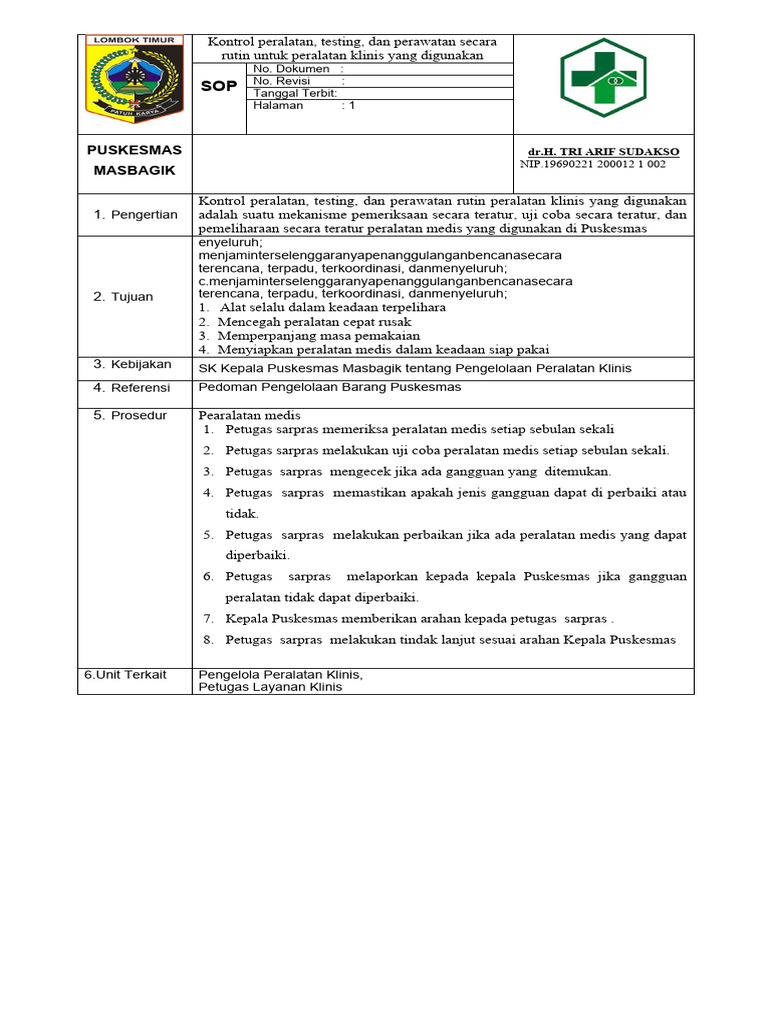 SOP Kontrol Peralatan | PDF | Pengembangan Diri