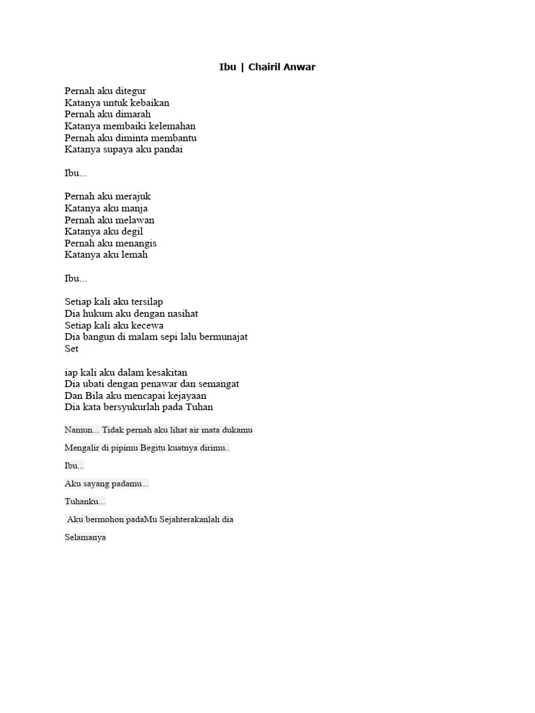 Ibu - Chairil Anwar | PDF