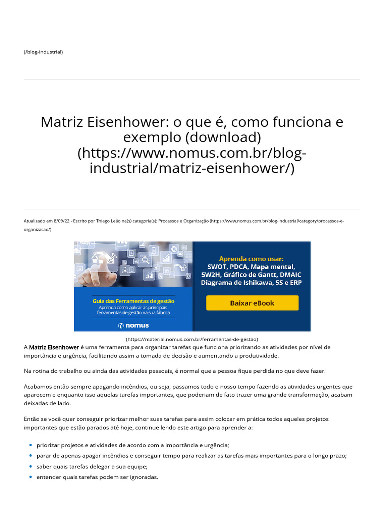 Matriz Eisenhower - o Que É, Como Funciona e Exemplo (Download) - Blog ... Matriz Eisenhower - o Que É, Como Funciona e Exemplo (Download) - Blog ...