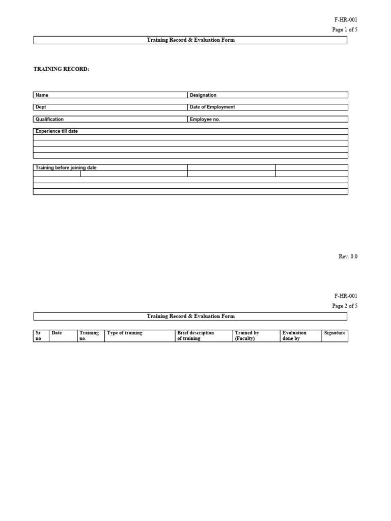Training Record & Evaluation Template | PDF | Labor | Business