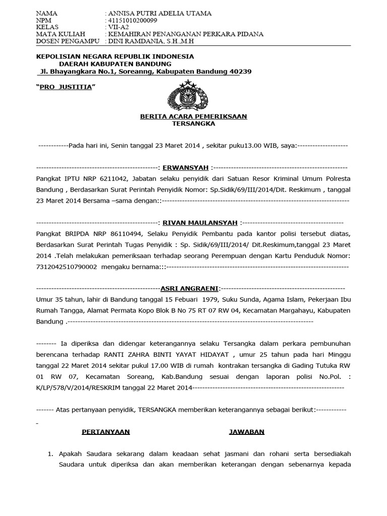 Bap Tersangka 1 | PDF