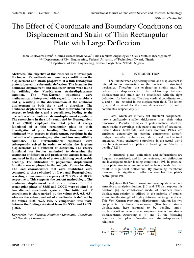 The Effect Of Coordinate And Boundary Conditions On Displacement And Strain Of Thin Rectangular