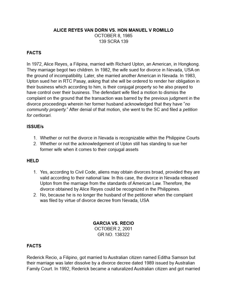 3 Cases Digested in Relation To Art 15 Family Code | PDF | Divorce ...