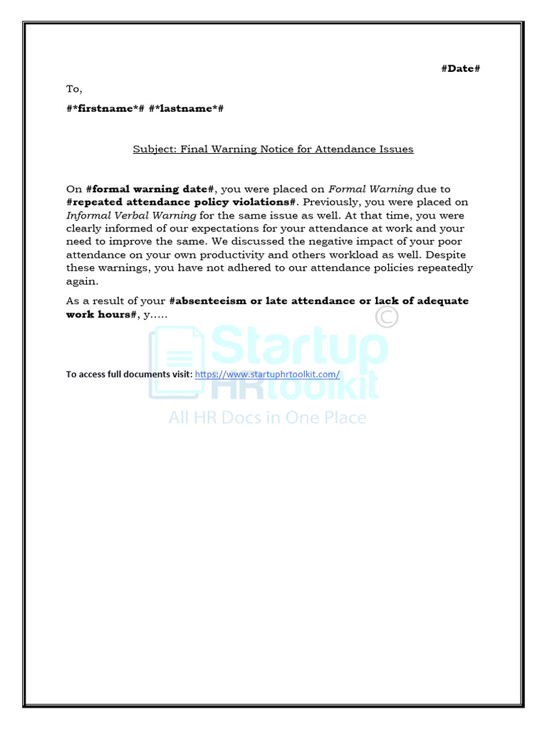 Final Warning Notice For Attendance Issues | PDF