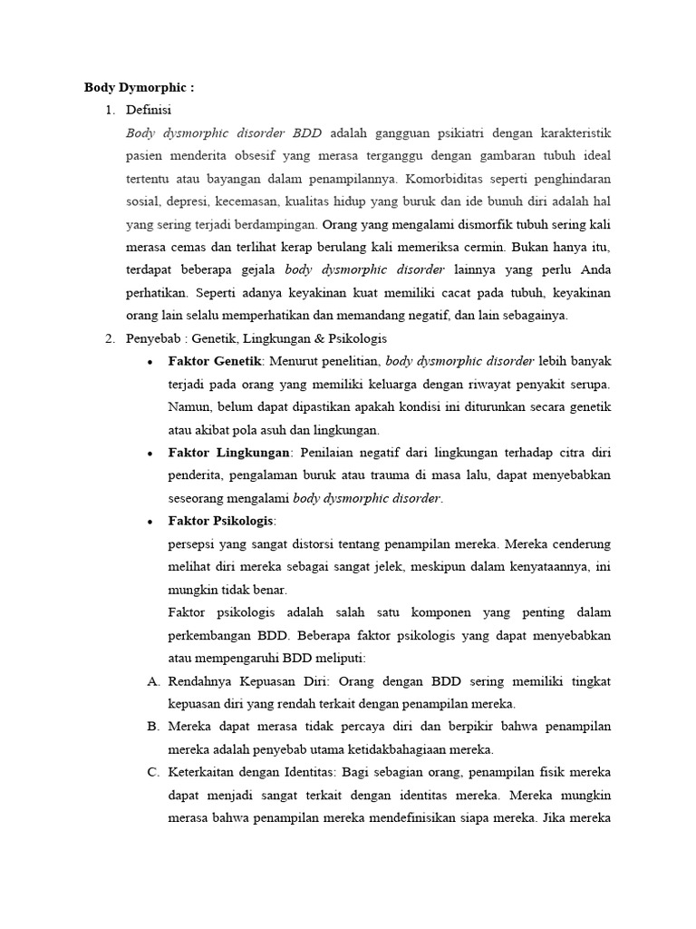 Memahami Body Dysmorphic Disorder | PDF | Karier & Perkembangan | Pengembangan Diri