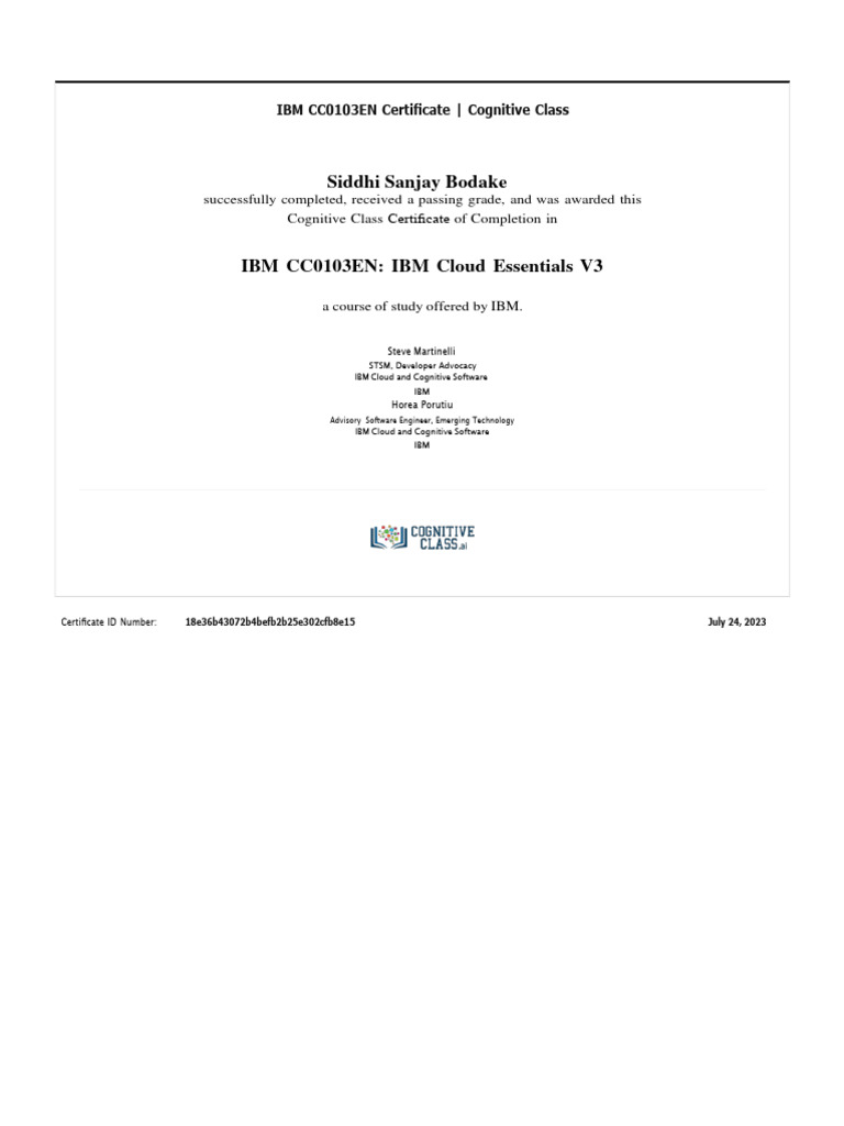 IBM Cloud Essentials V3 Certificate | PDF | Business | Technology ...