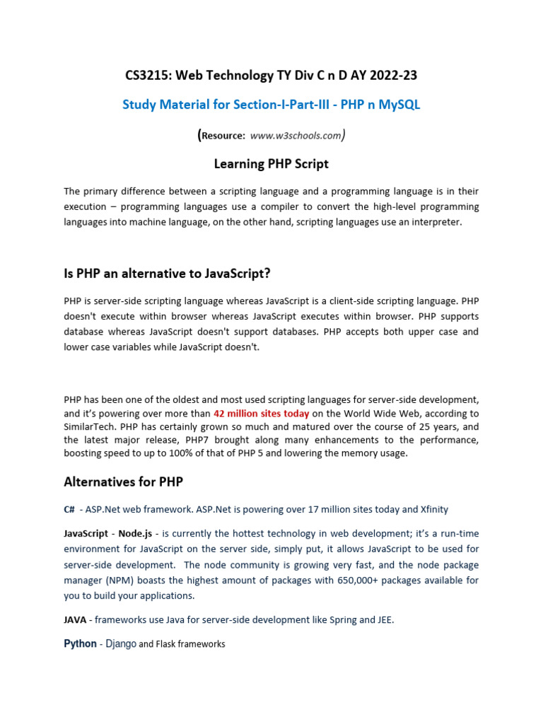 3.study Material For Section-I-Part-III - PHP N MYSQL | PDF | Php | Web Server