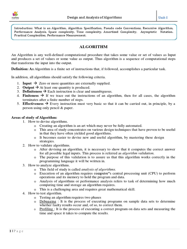DAA Unit 1 | PDF | Time Complexity | Algorithms
