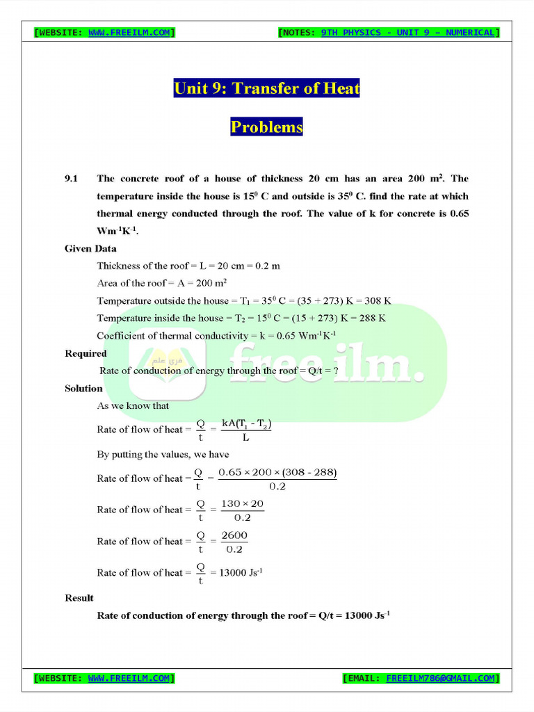 9th Phy CH 9 Numericals | PDF