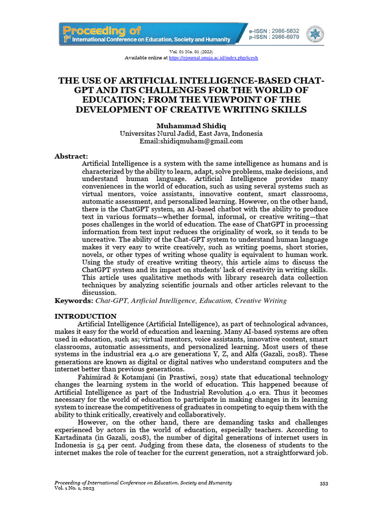 The Use of Artificial Intelligence-Based Chatgpt and Its Challenges For ...