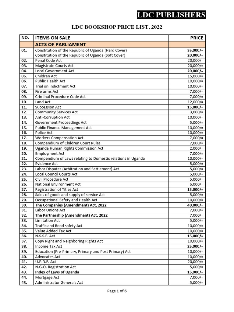 LDC Bookshop Price List, 2022 | PDF | Trials | Uganda