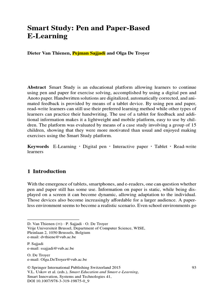 Smart Study Pen and Paper Based E Learning | PDF | Tablet Computer ...