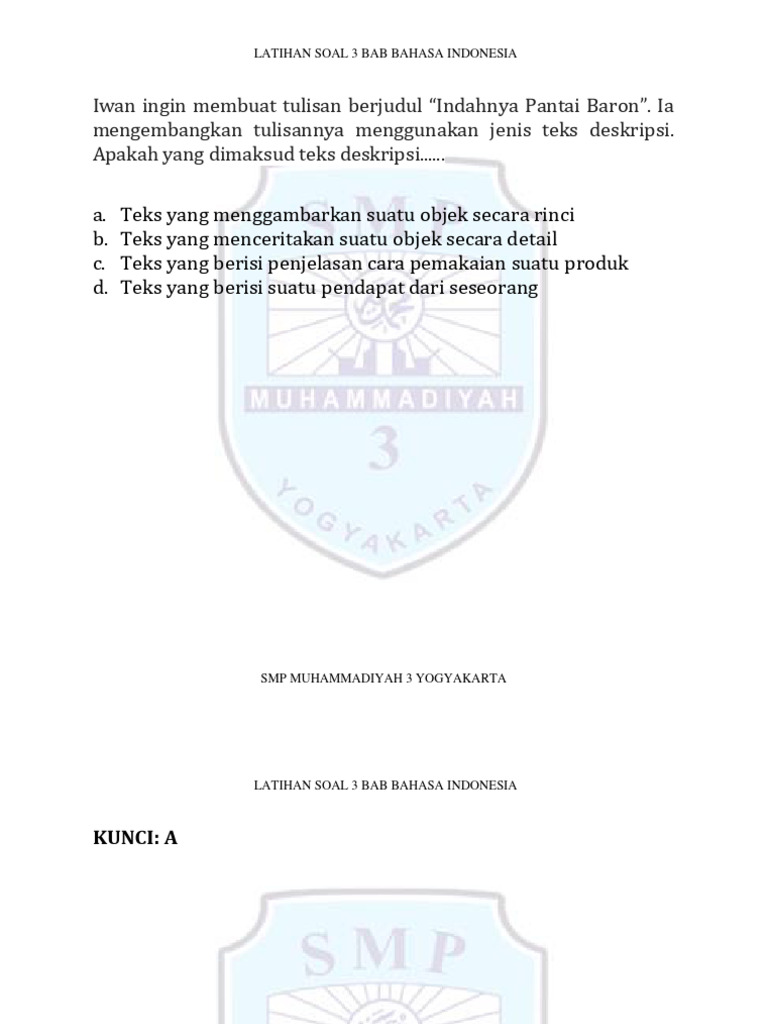 Bahasa Indonesia-Latihan Soal Pas 3 Bab | PDF
