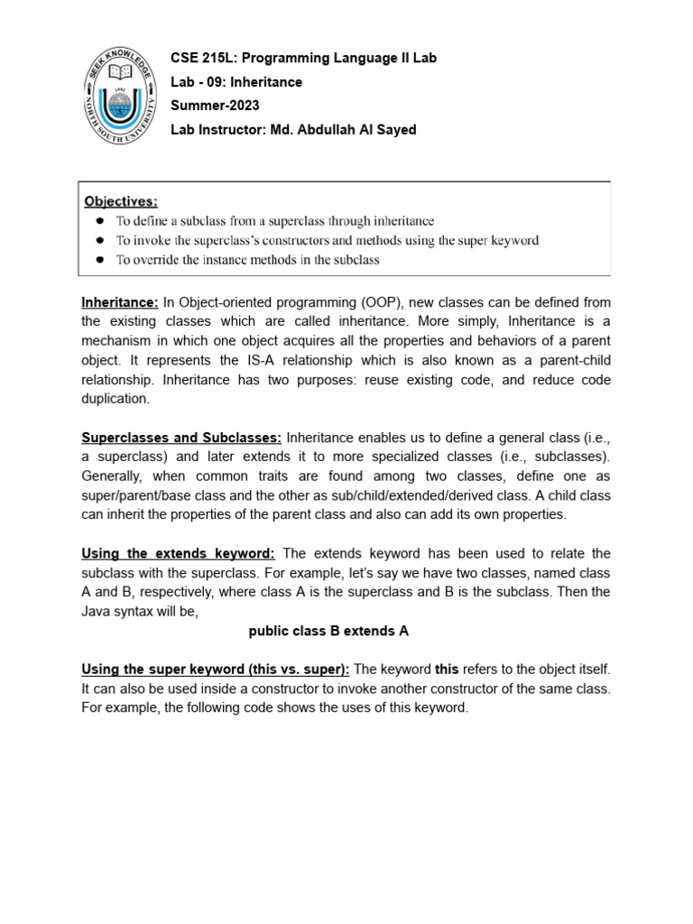 Lab 9 - Inheritance | PDF