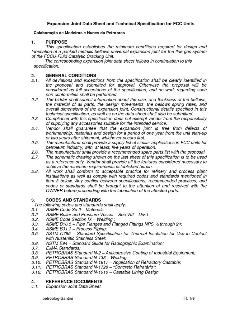 Expansion Joint Technical Specification and Data Sheet1 | PDF | Construction | Welding