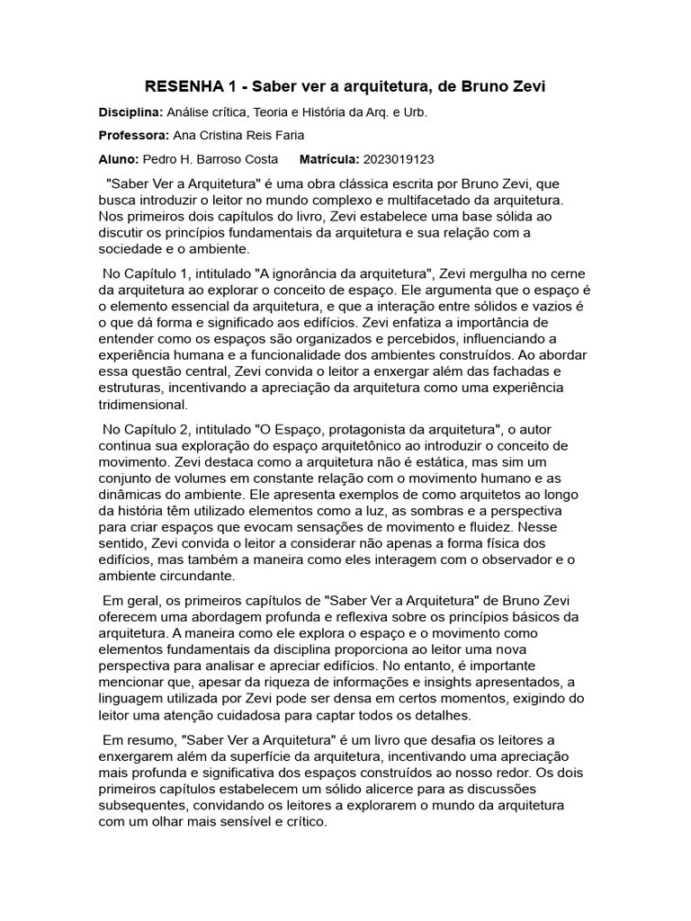 Resenha 1 - Saber Ver Arquitetura | PDF | Conhecimento Resenha 1 - Saber Ver Arquitetura | PDF | Conhecimento
