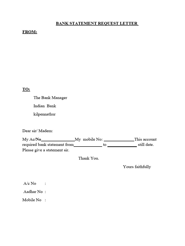Bank Statement Request Letter | PDF