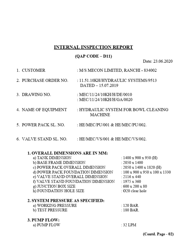 Internal Inspection Report - Mecon | PDF